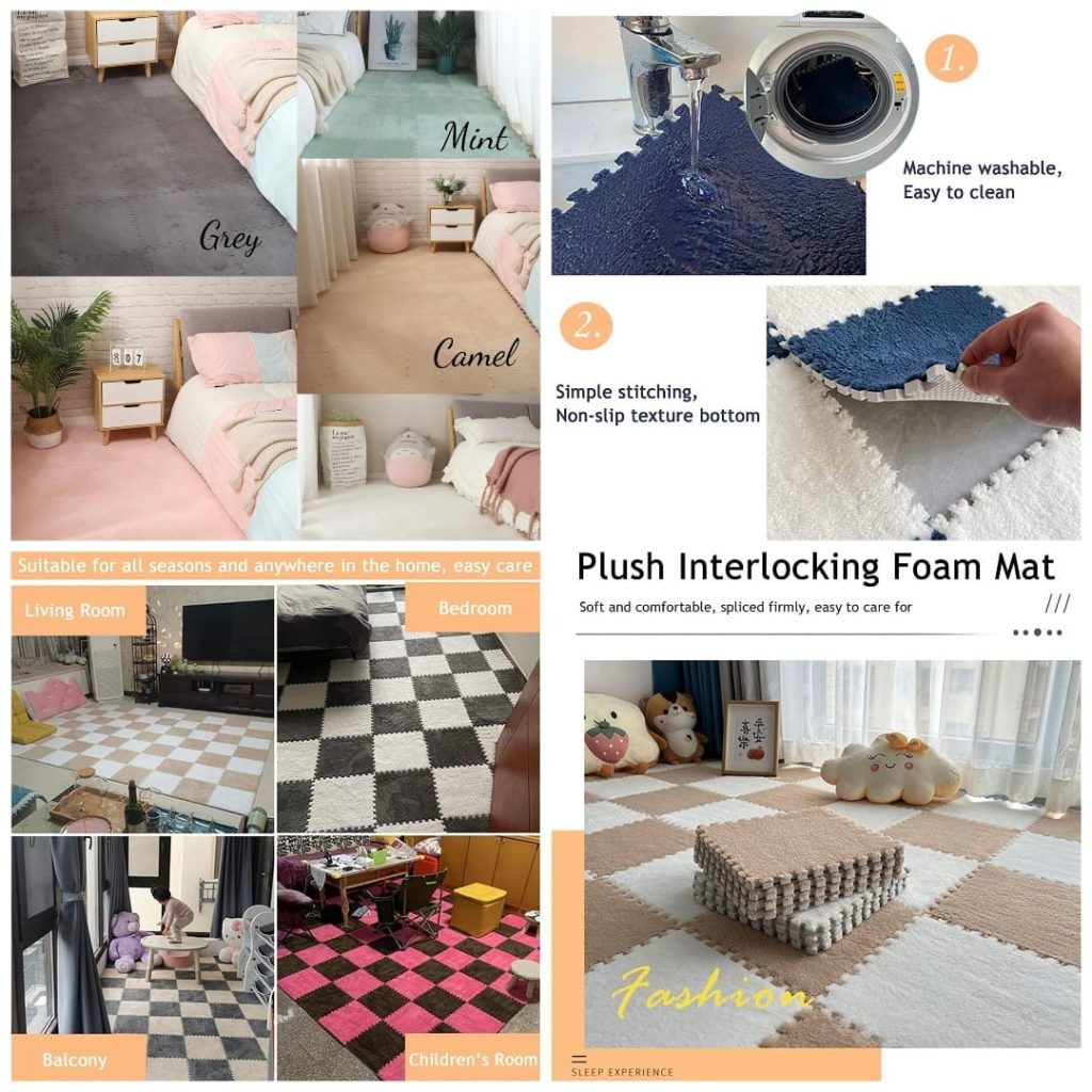 10pcs Fluffy Puzzle Foam Floor Mat