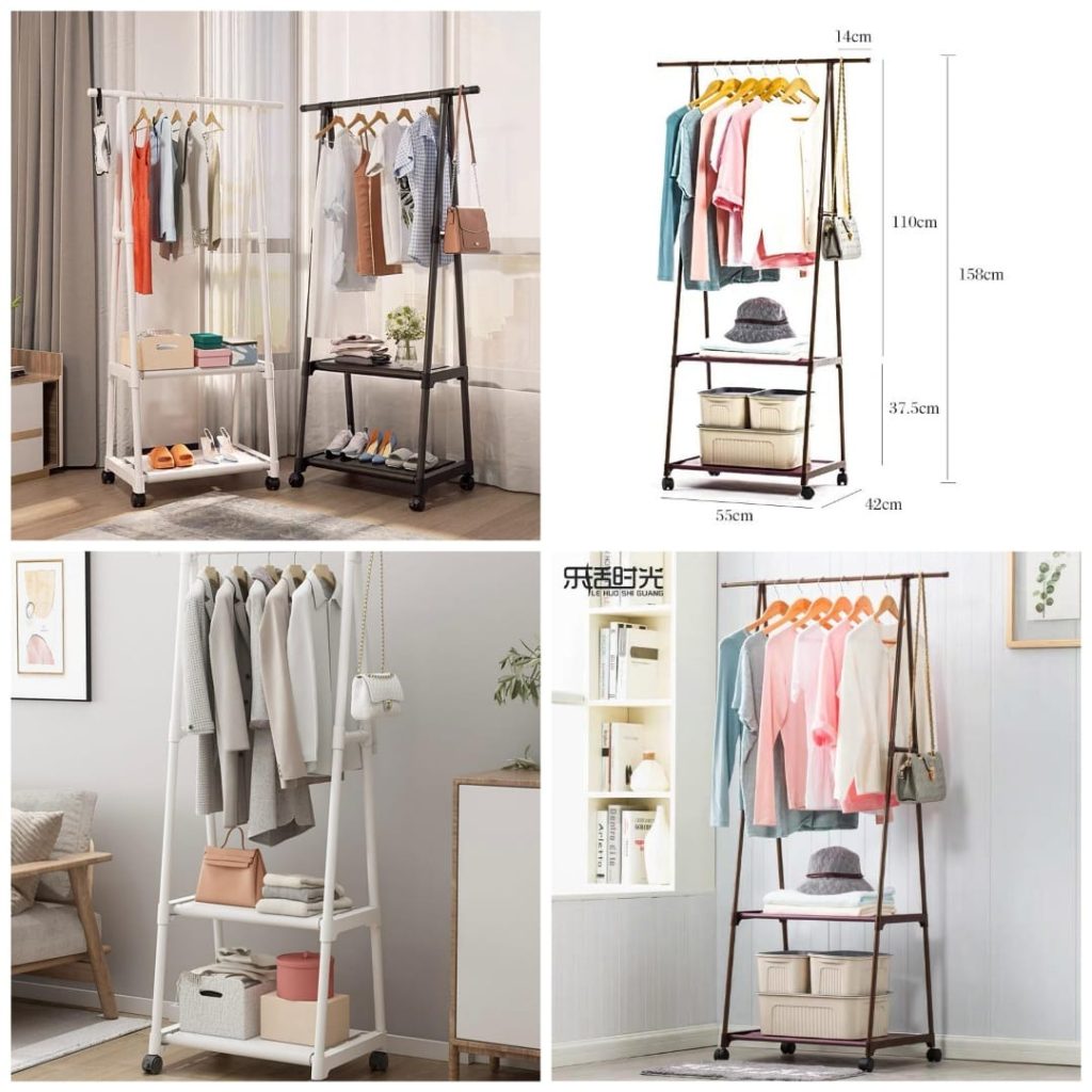 Standing Triangle Clothes Display Rack With Storage Shelf Rack