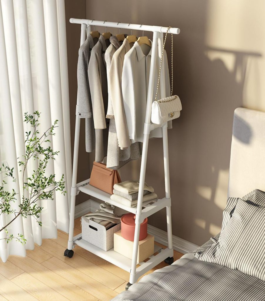 Standing Triangle Clothes Display Rack With Storage Shelf Rack