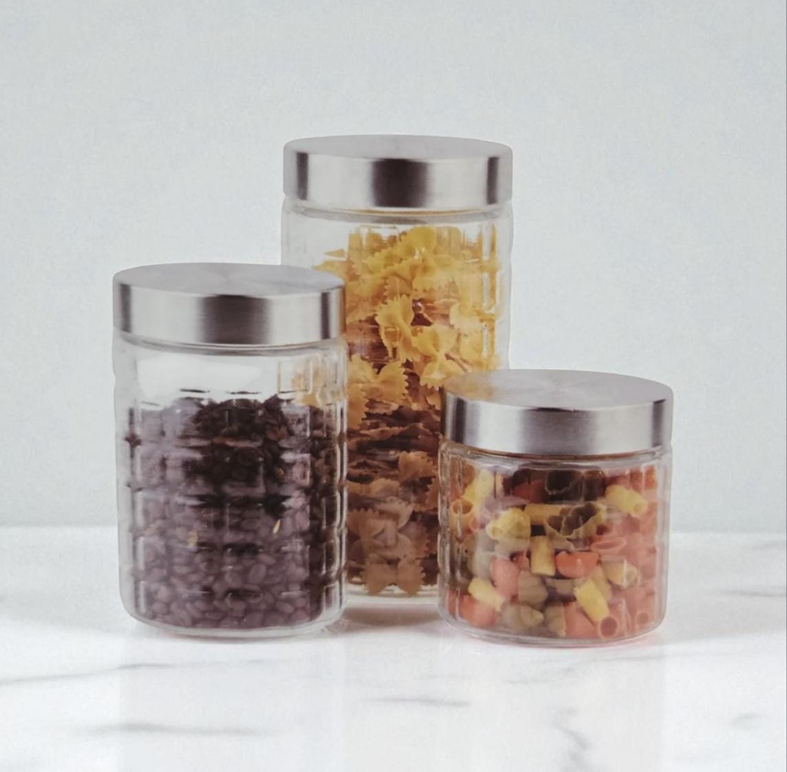3 Piece Glass Cannister Set with Silver Top